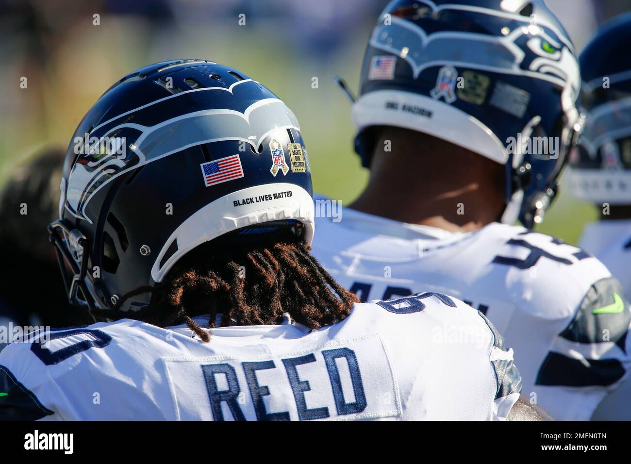 Seattle Seahawks defensive tackle Jarran Reed (90) warms up before an ...