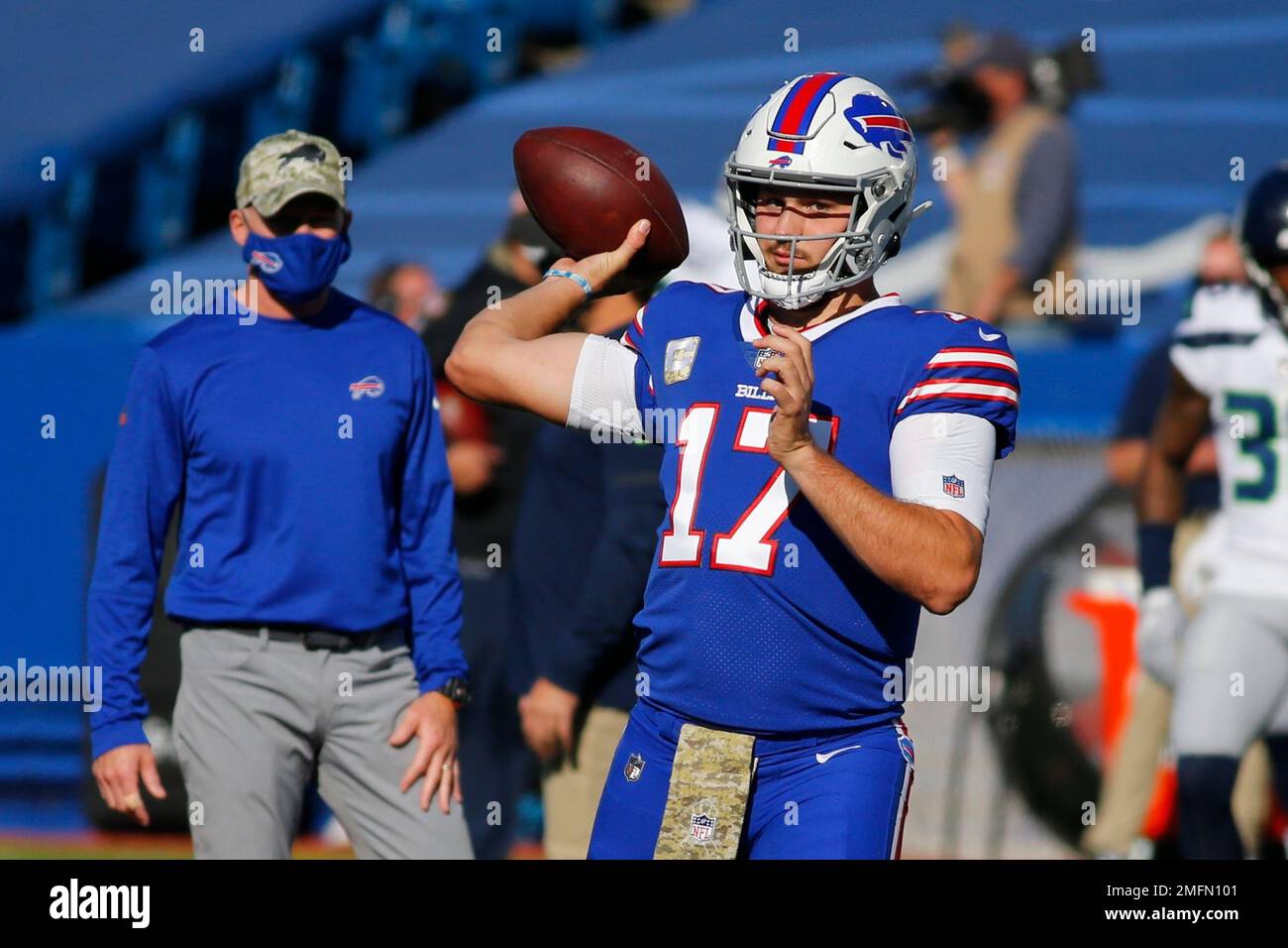 Buffalo Bills quarterback Josh Allen (17) warms up before an NFL ...