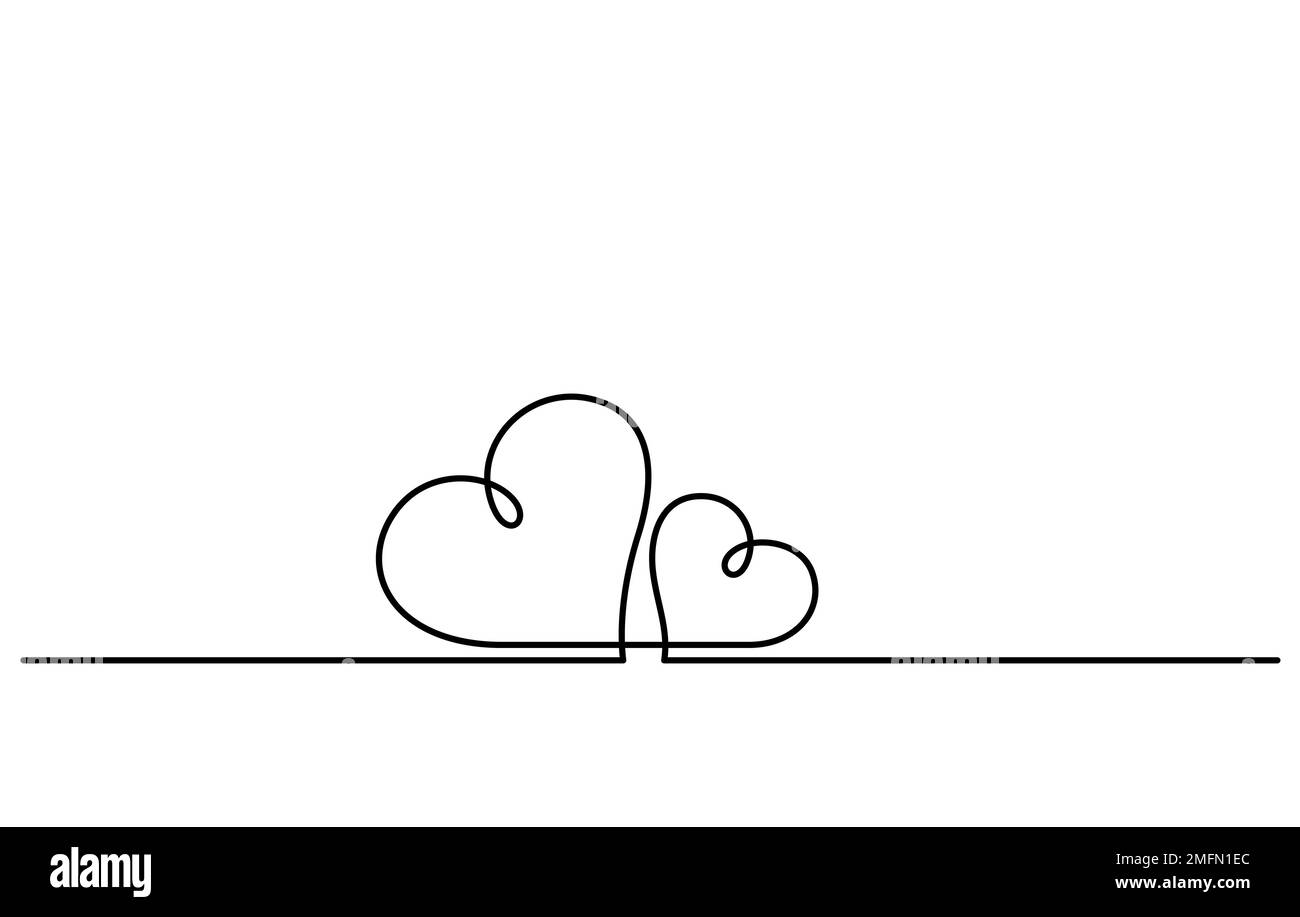 two hearts in continuous line drawing romanticism minimal style vector ...