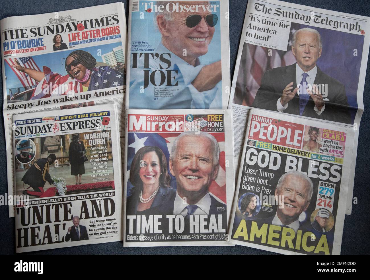A selection of the British national newspapers on Sunday, Nov. 8, 2020 ...
