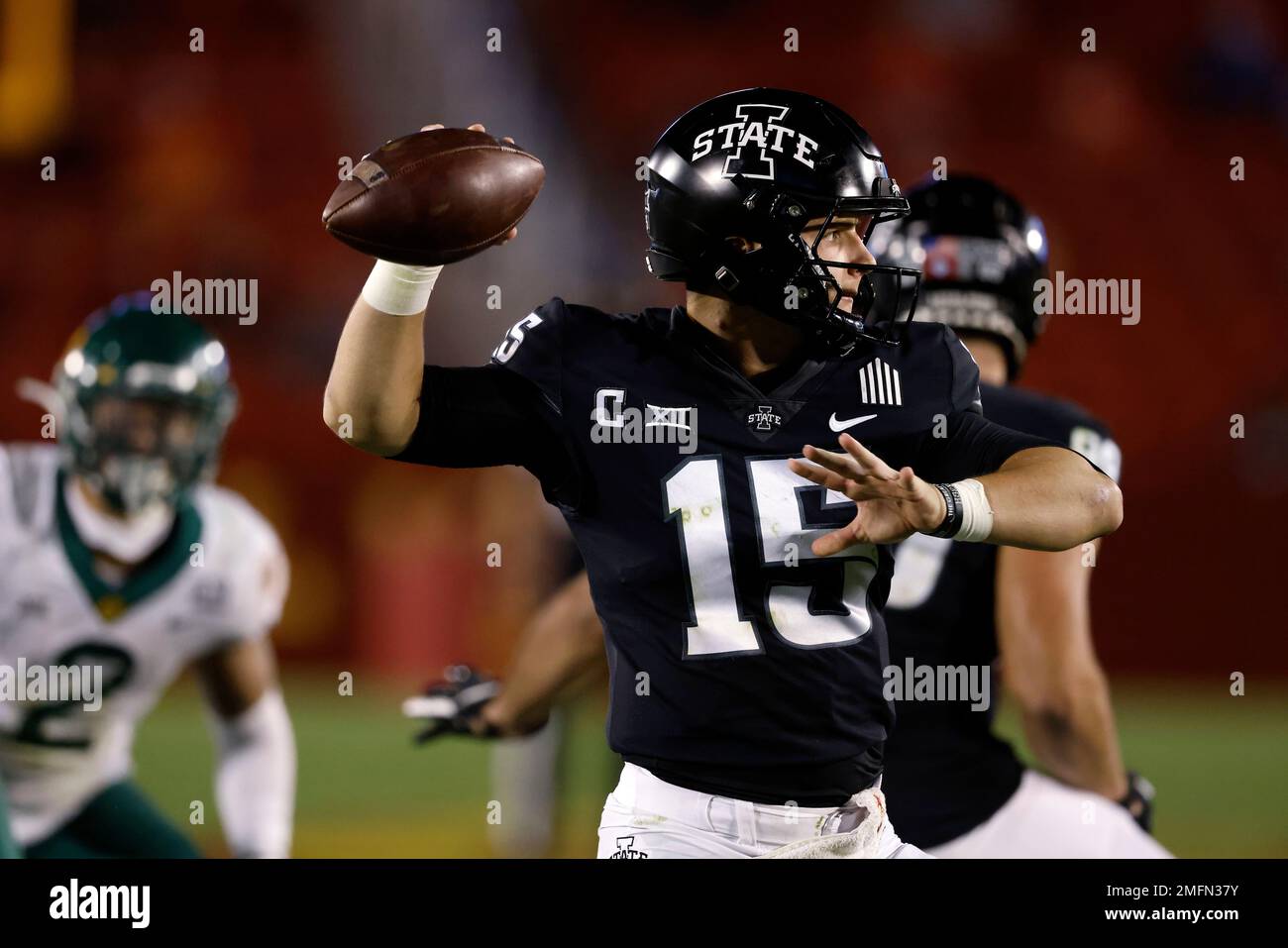 Iowa State quarterback Brock Purdy eyes a receiver during the second ...