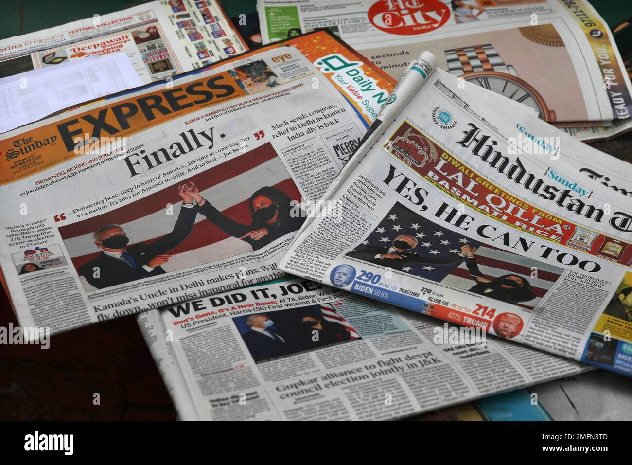 Copies of newspapers show the U.S. presidential election reports on ...