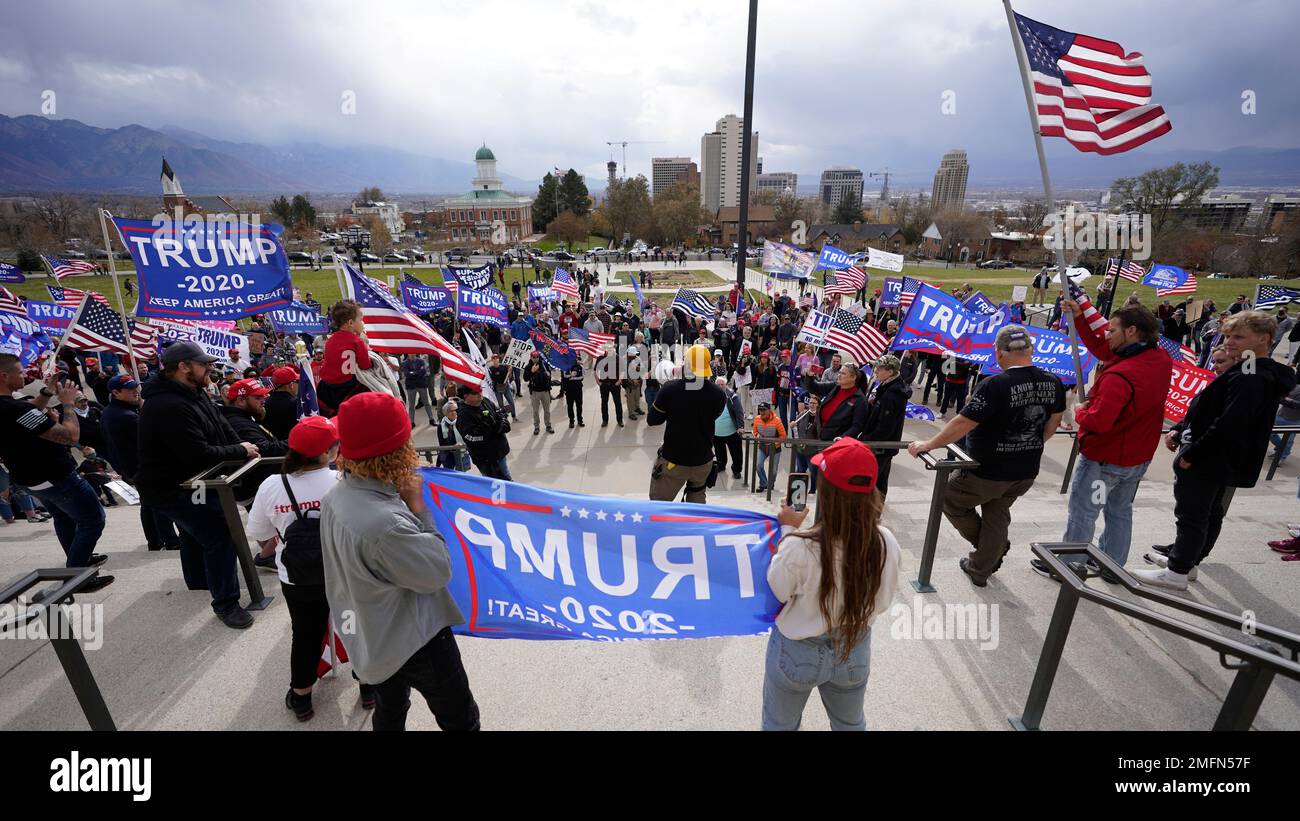 Supporters of President Donald Trump stage a rally outside the Utah ...