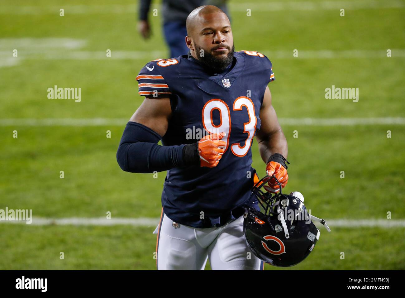 Chicago Bears linebacker James Vaughters (93) walks off the field after ...