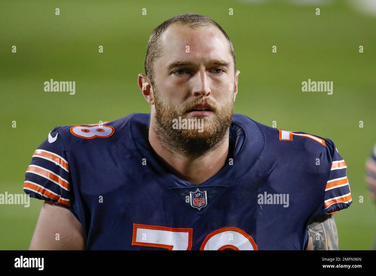 Chicago Bears offensive tackle Jason Spriggs (78) walks off the field ...