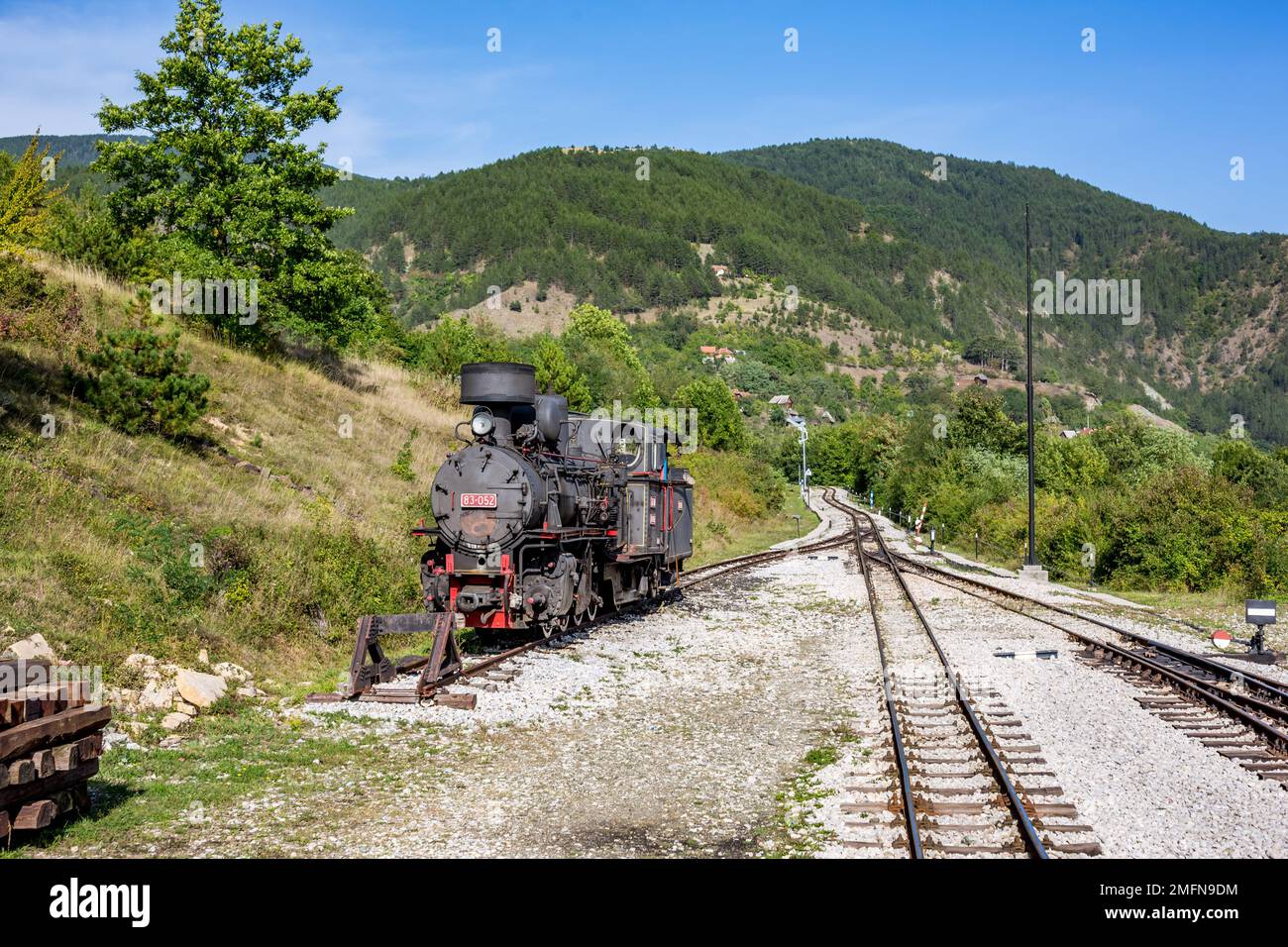 Beautiful old steam locomotive on the railroad, Western Serbia, Europe ...