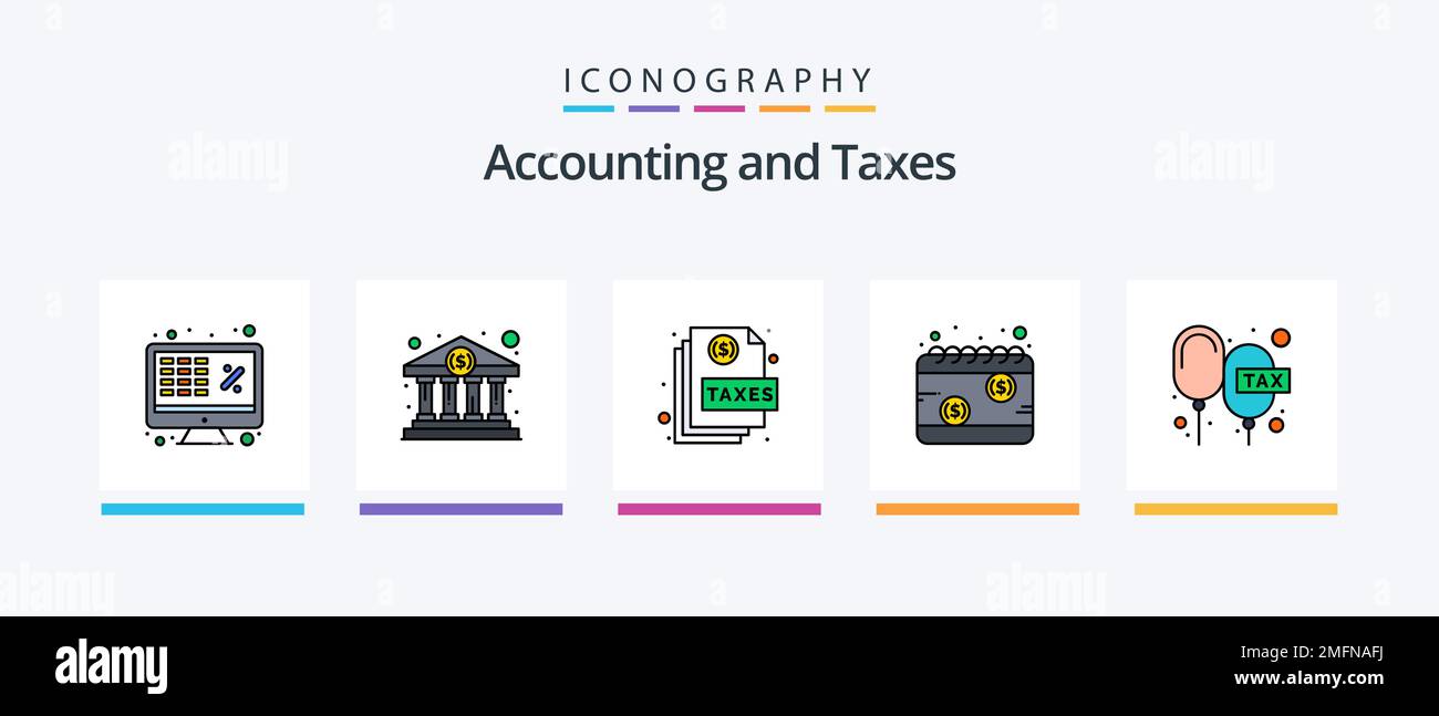 Taxes Line Filled 5 Icon Pack Including budget. taxes. floating. money. coin. Creative Icons ...