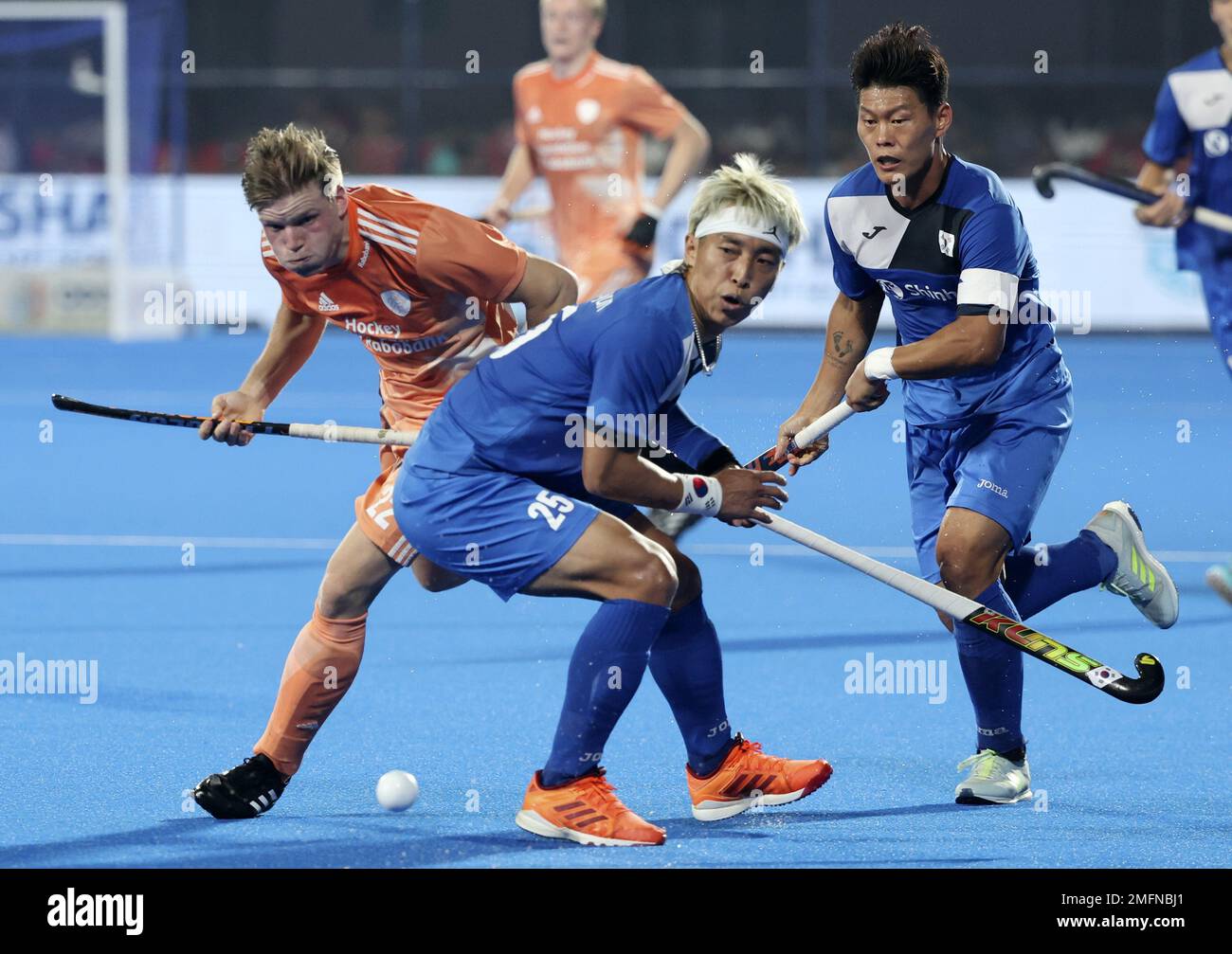 BHUBANESWAR - Koen Bijen (NED) in a duel with Jonghyun Jang (KOR) of ...