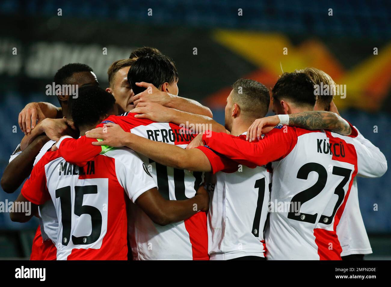 Feyenoord players celebrate scoring their side's first goal during the ...