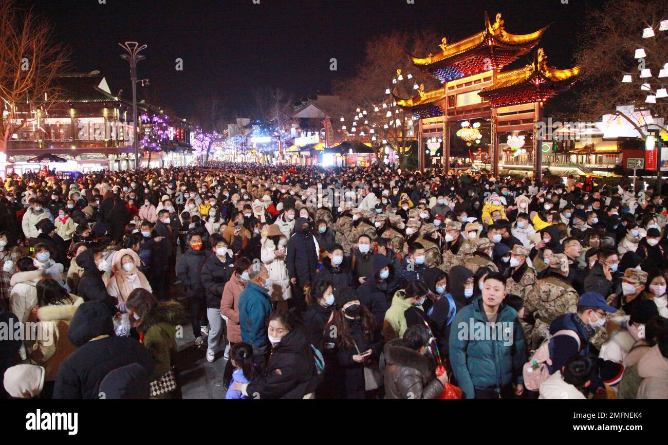 NANJING, CHINA - JANUARY 24, 2023 - Tourists visit the Lantern Festival ...