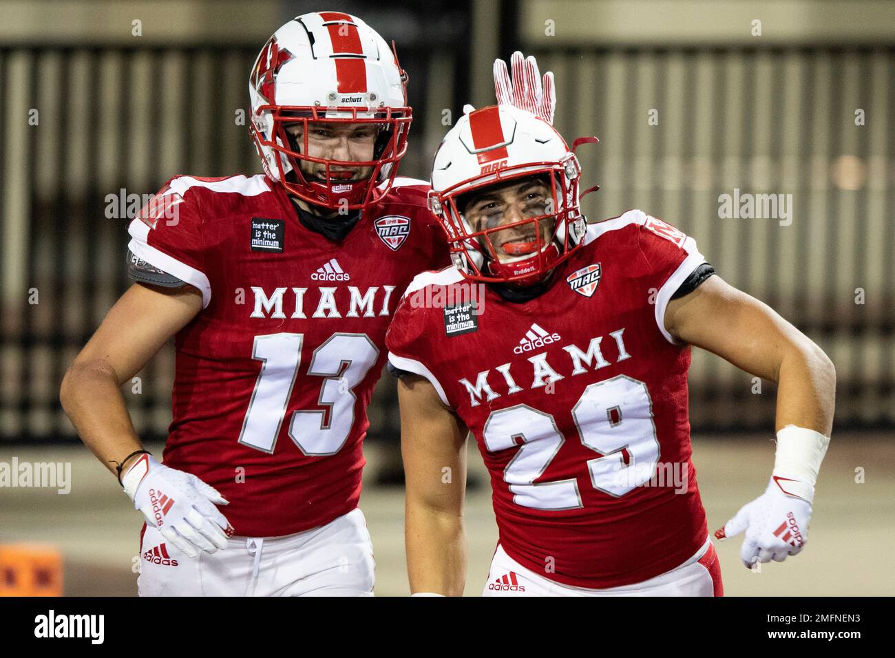 Miami (Oh) Redhawks running back Zach Kahn (29) and wide receiver Jack ...