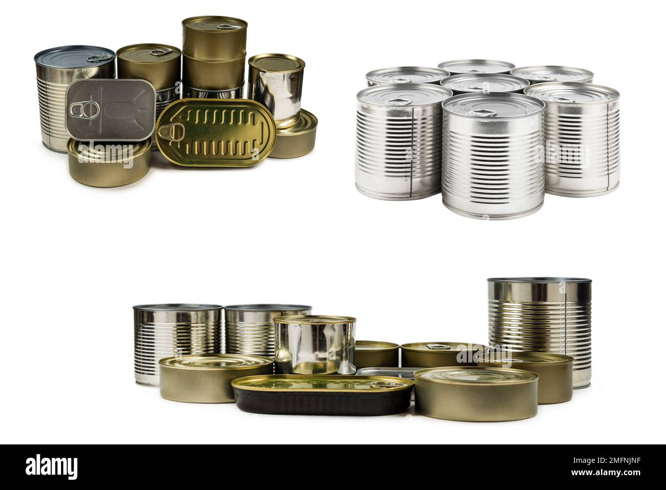 Mix of cans isolated on white background. Copy space Stock Photo - Alamy