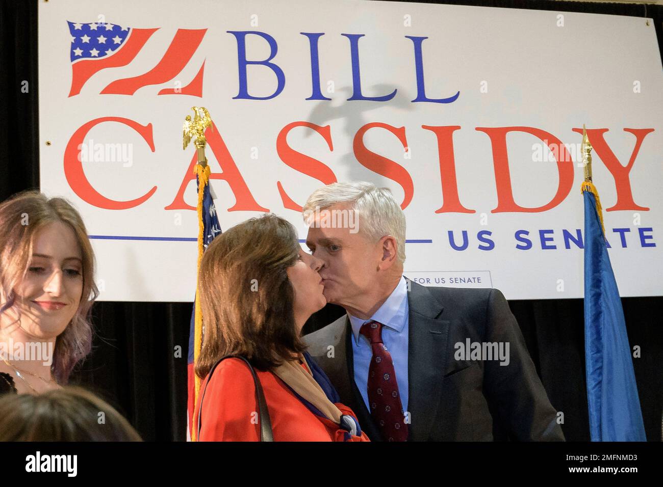 Sen. Bill Cassidy, R-La., kiss his wife Laura Cassidy next to his ...