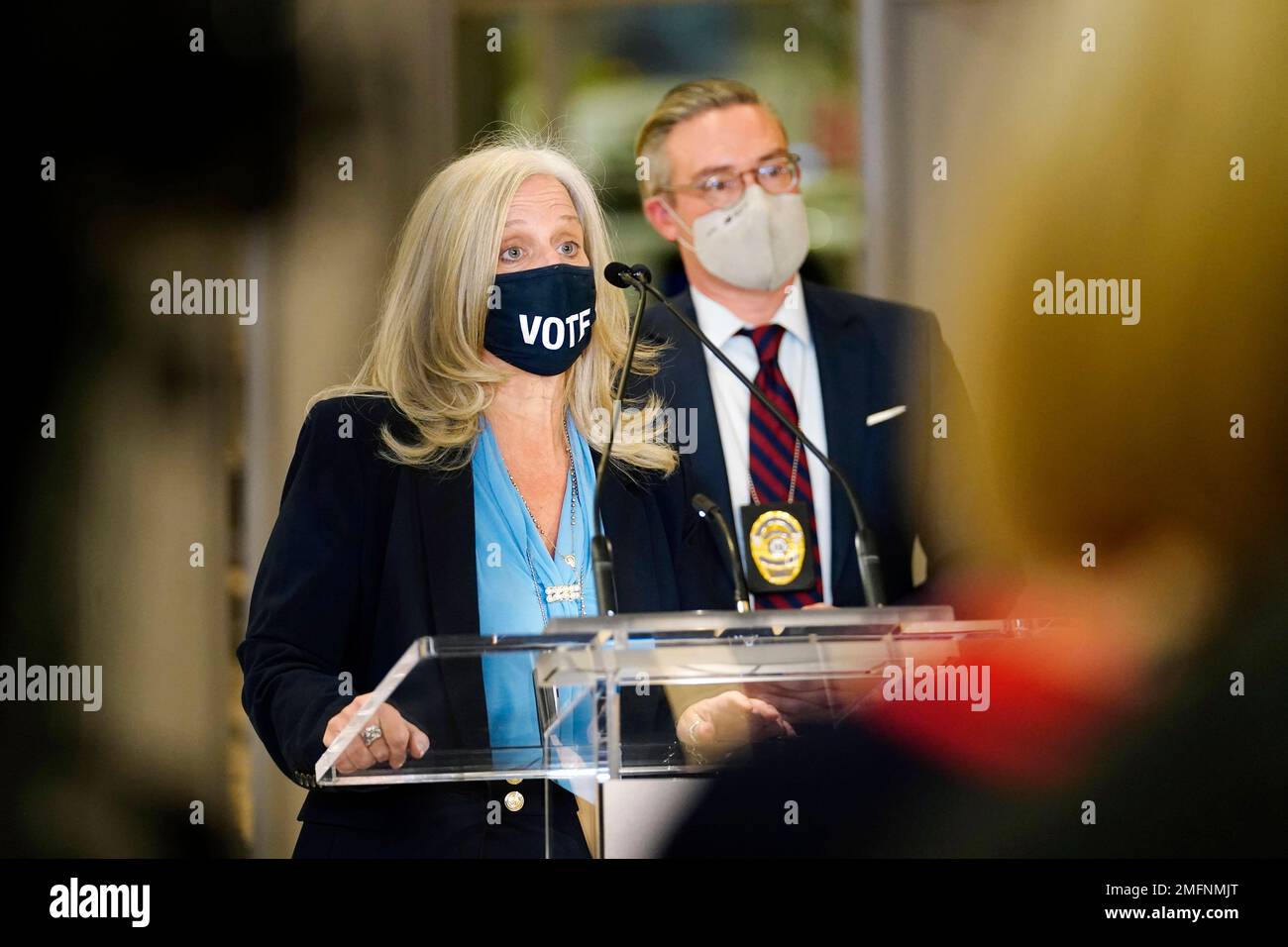 Philadelphia City Commissioners Lisa Deeley, left, and Al Schmidt speak ...