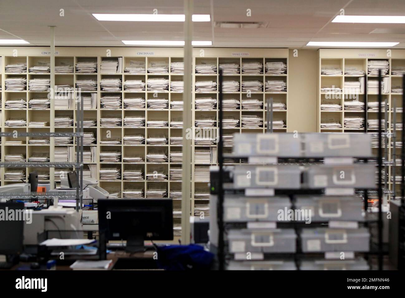 A view of the ballot counting room during the general elections at the ...