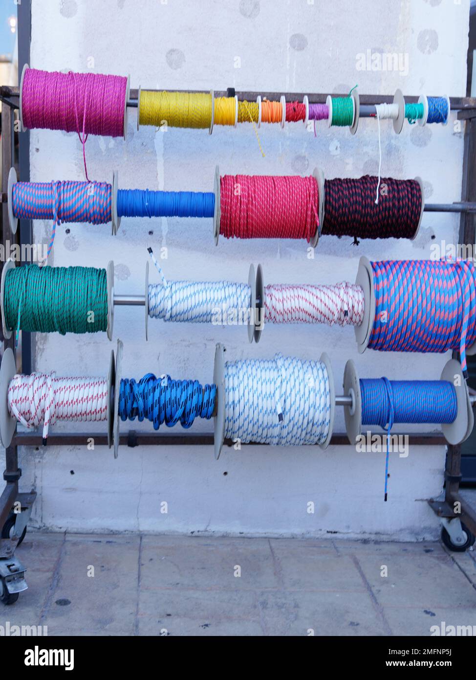 Strong boat ropes of different colors of reels bobbins of colored rope ...