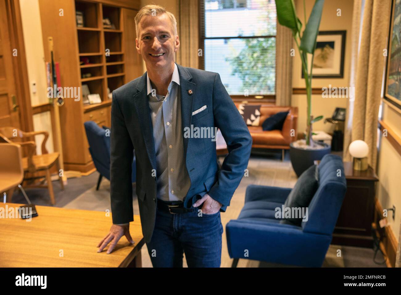 FILE - In this Oct. 9, 2020, file photo, Mayor Ted Wheeler poses in a ...