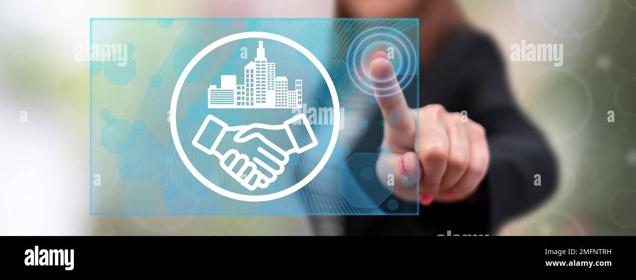 Woman touching a trust concept on a touch screen with her finger Stock ...