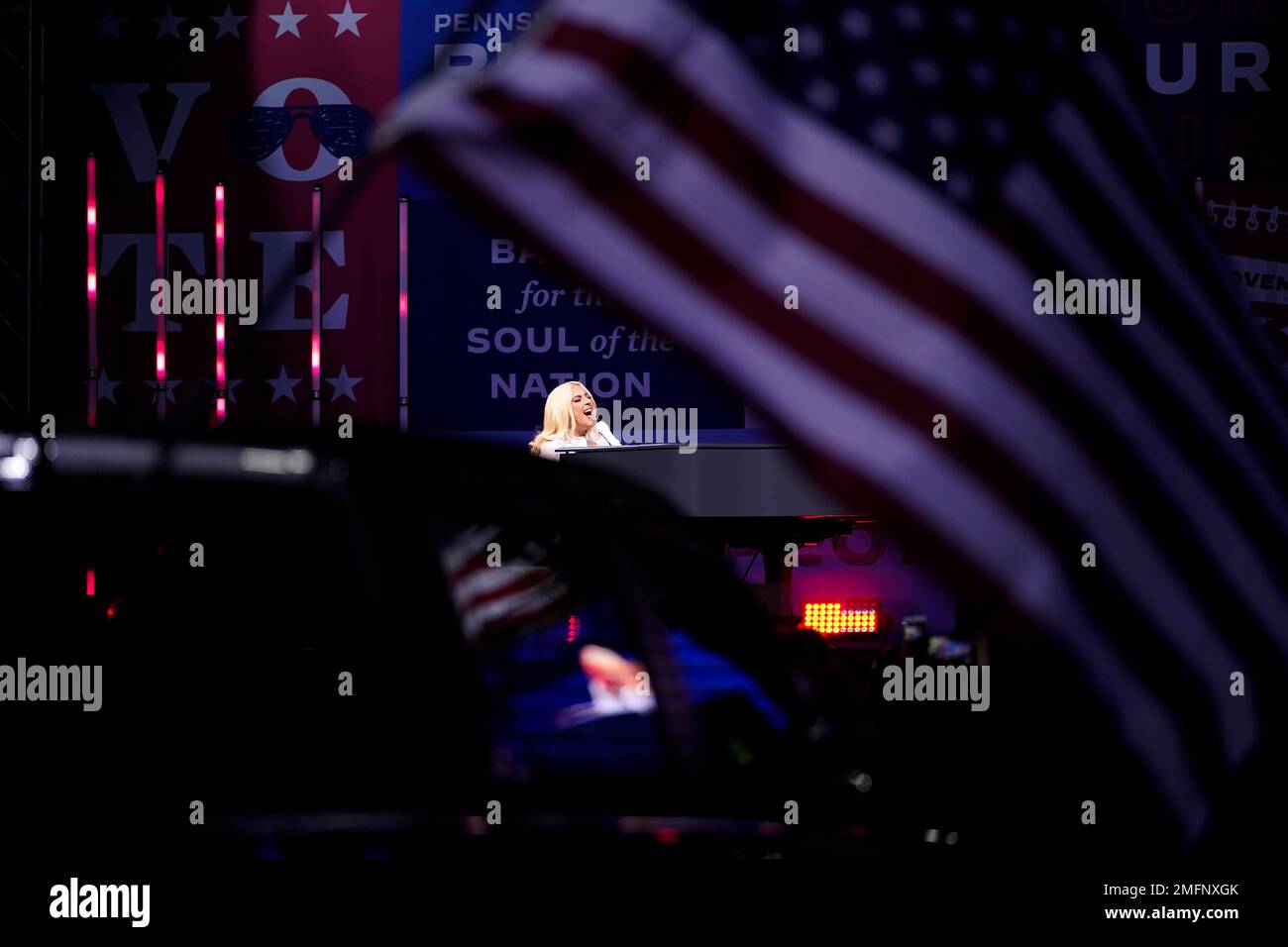 Lady Gaga performs during a drive-in rally for Democratic presidential ...
