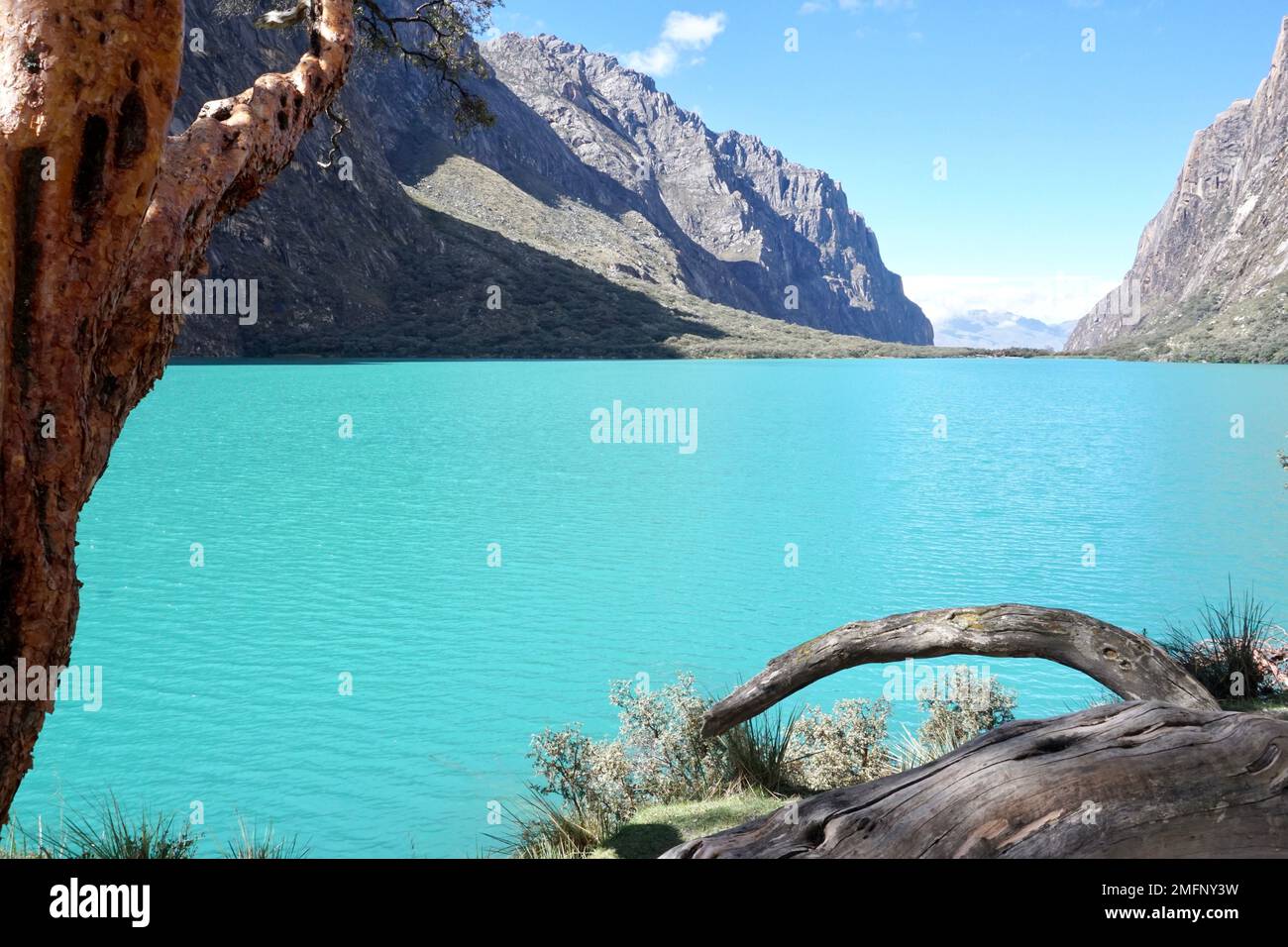 View of beautiful turquoise lagoon in Peruvian national park surrounded ...