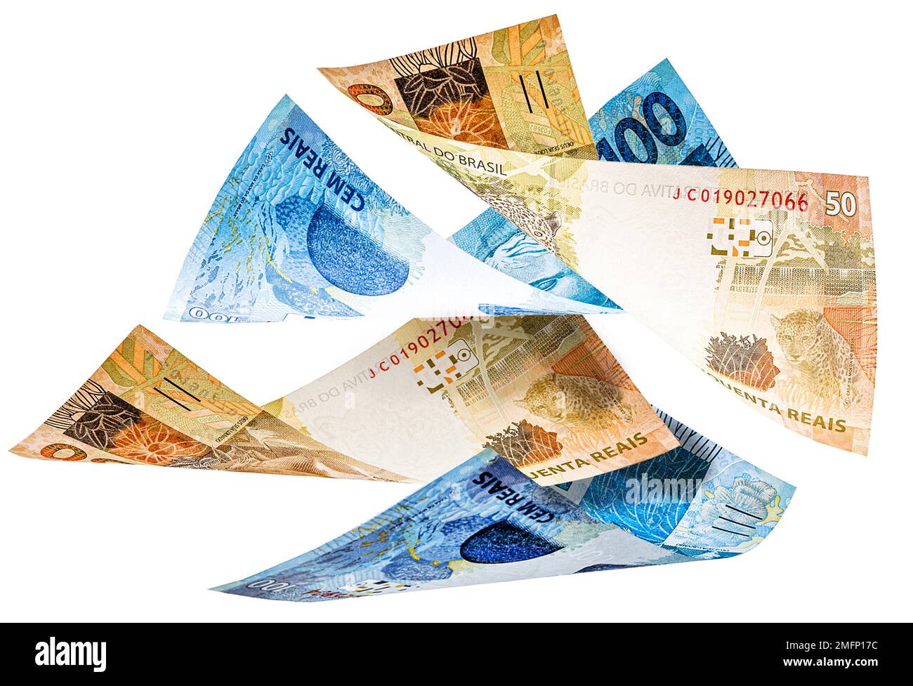 fifty-one hundred reais bank notes falling, money from Brazil on ...