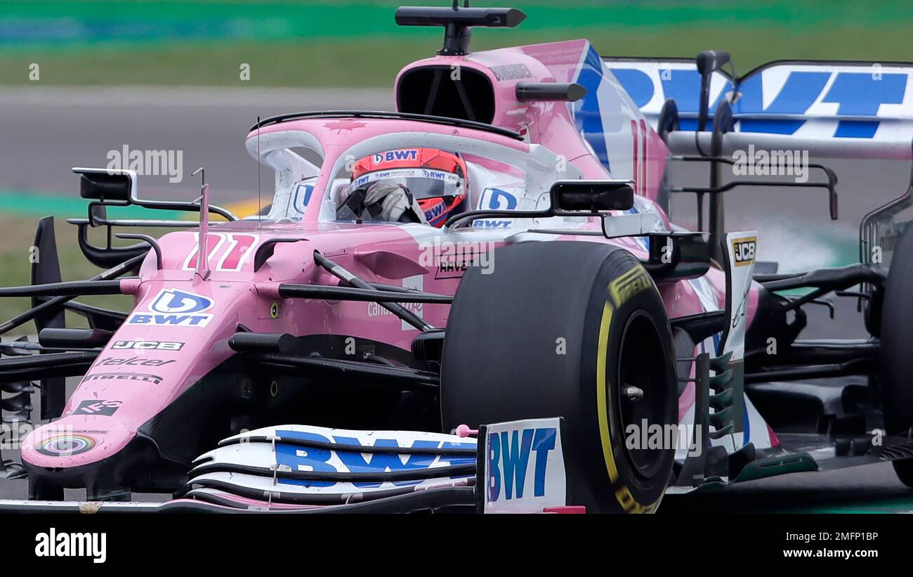 Racing Point driver Sergio Perez of Mexico steers his car during free ...