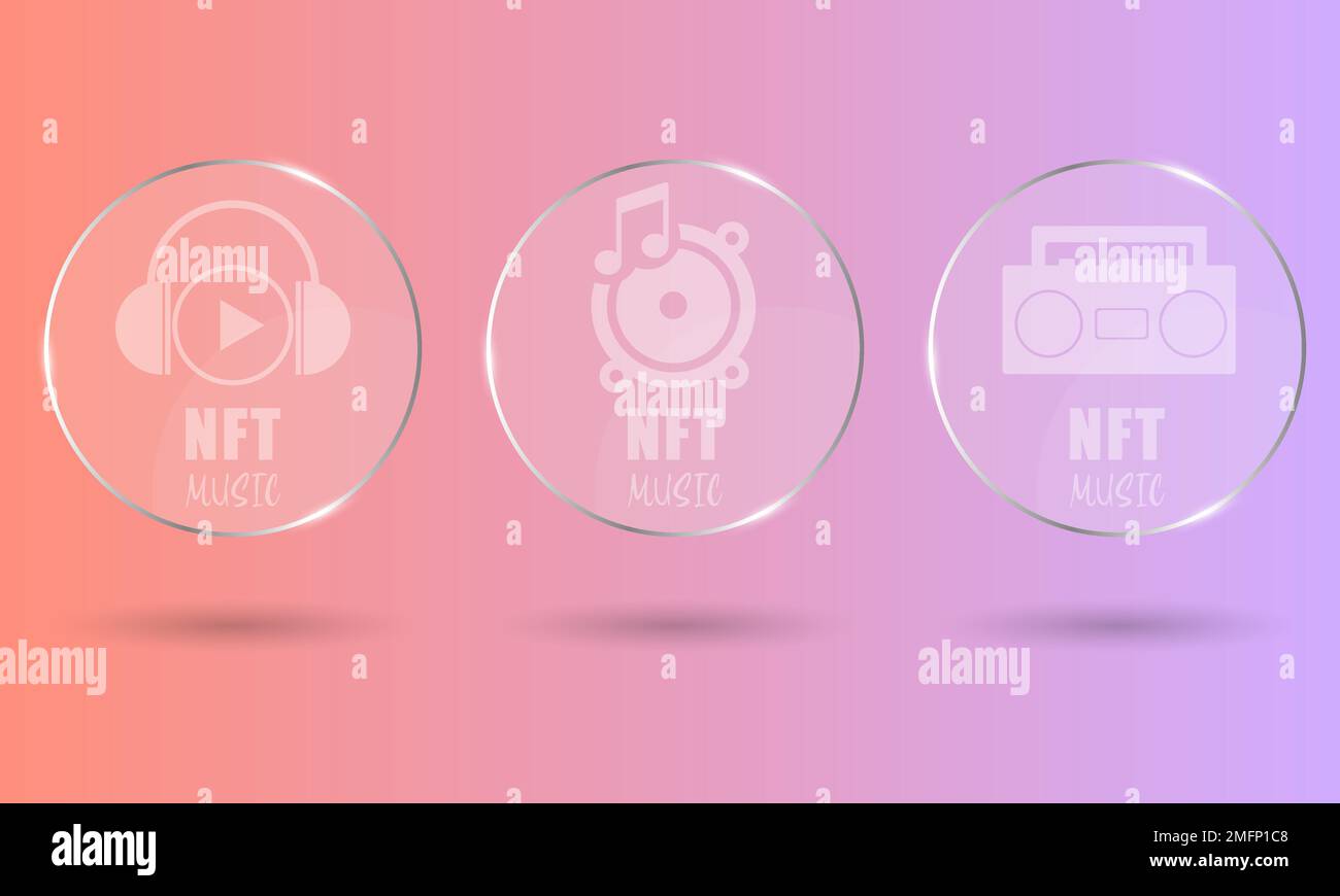 3D NFT token round transparent cards in cryptography. NFT cards with ...