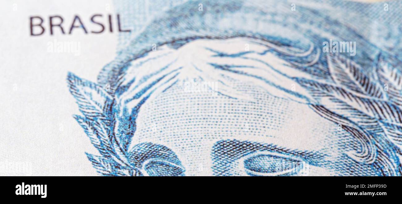 close-up of Effigy of the Republic, detail of Brazilian banknote Stock ...