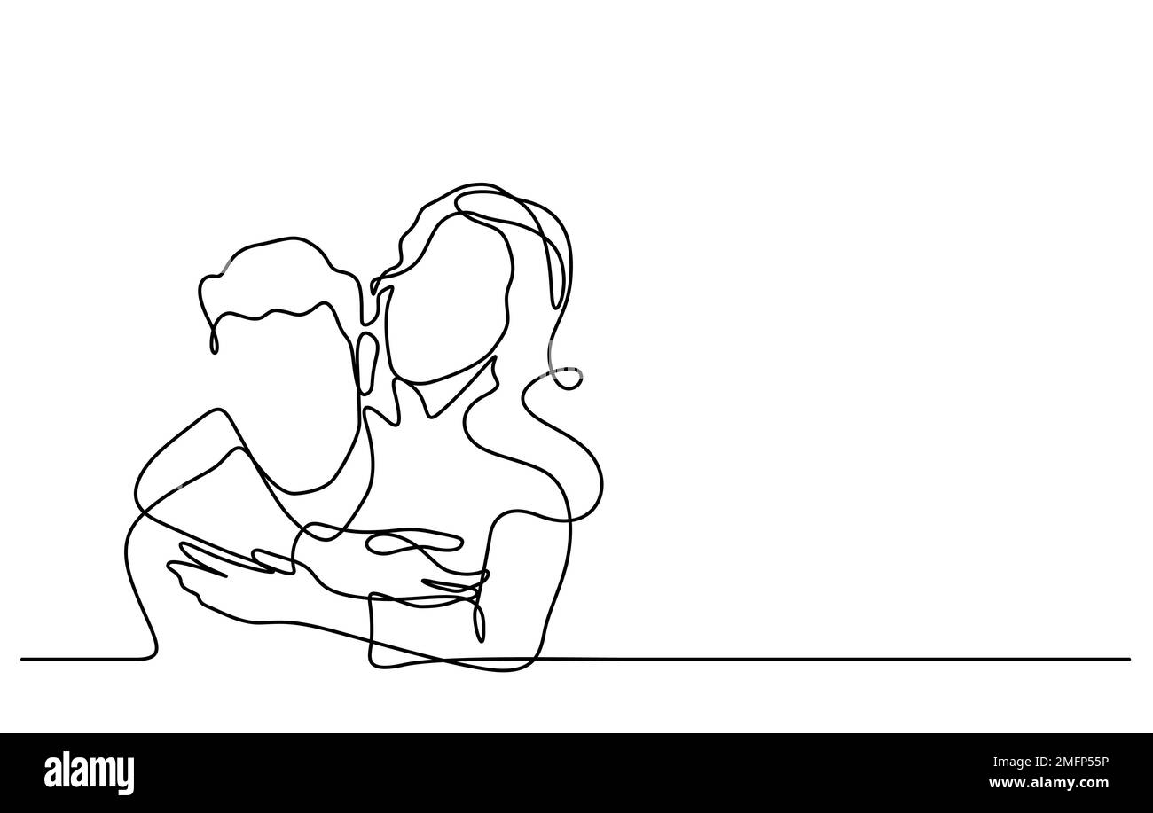 happiness couple hug in continuous line drawing vector illustration ...