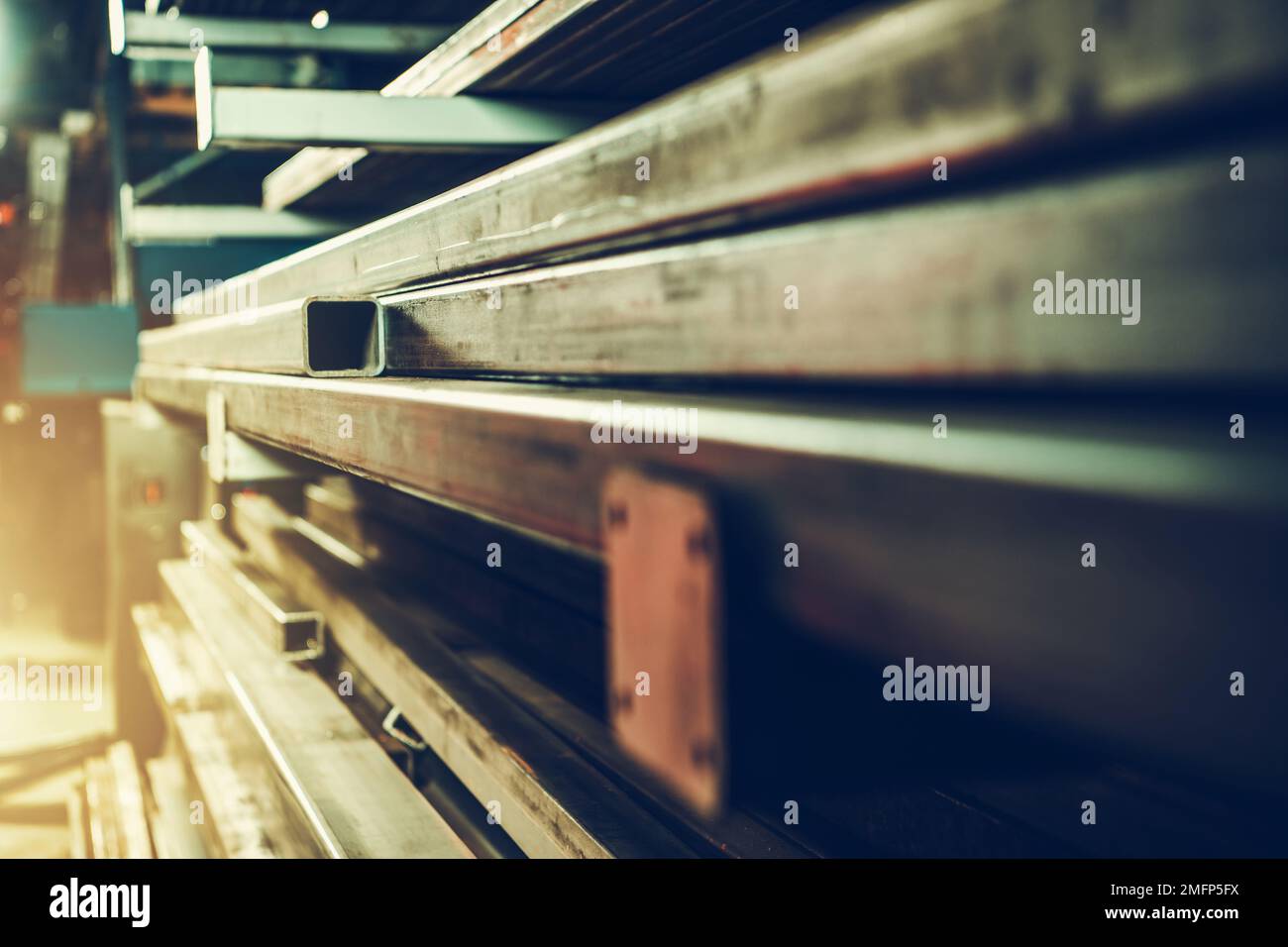 Metal Square Tubes Supply. Large Amount of Tubes on a Rack Stock Photo ...