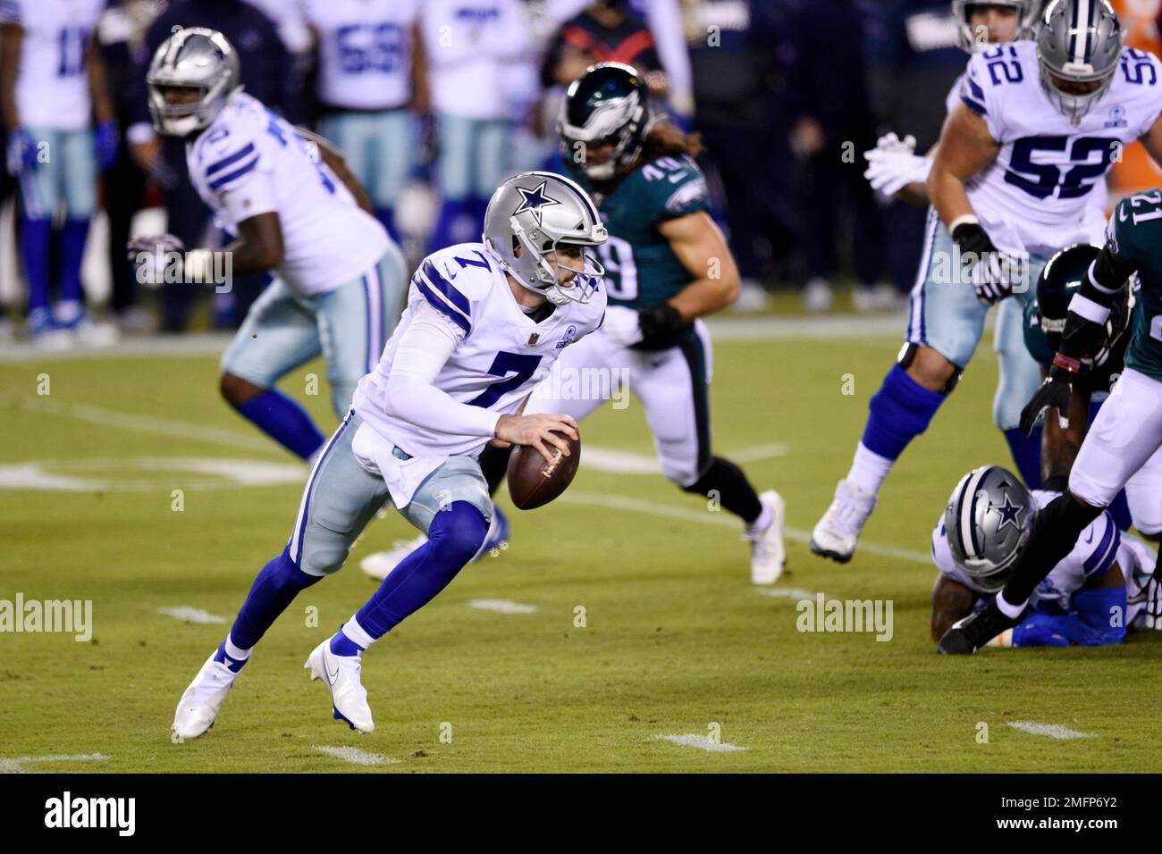 Dallas Cowboys' Ben DiNucci plays during the first half of an NFL ...