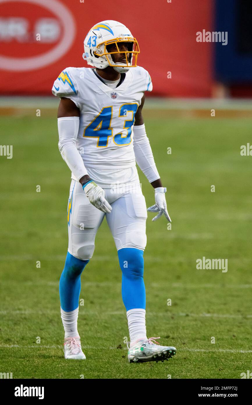 Los Angeles Chargers cornerback Michael Davis (43) walks on the field ...