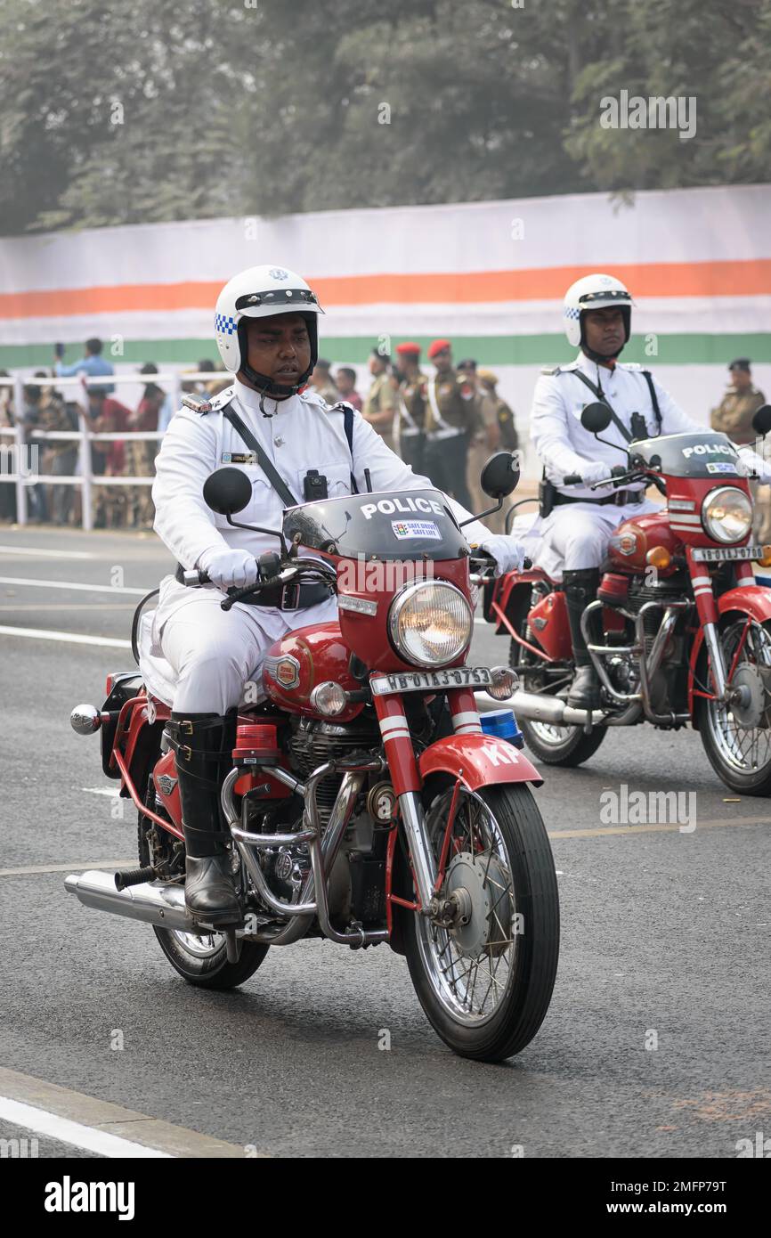 Kolkata Police Sergeant on motorcycle preparing for taking part in the ...