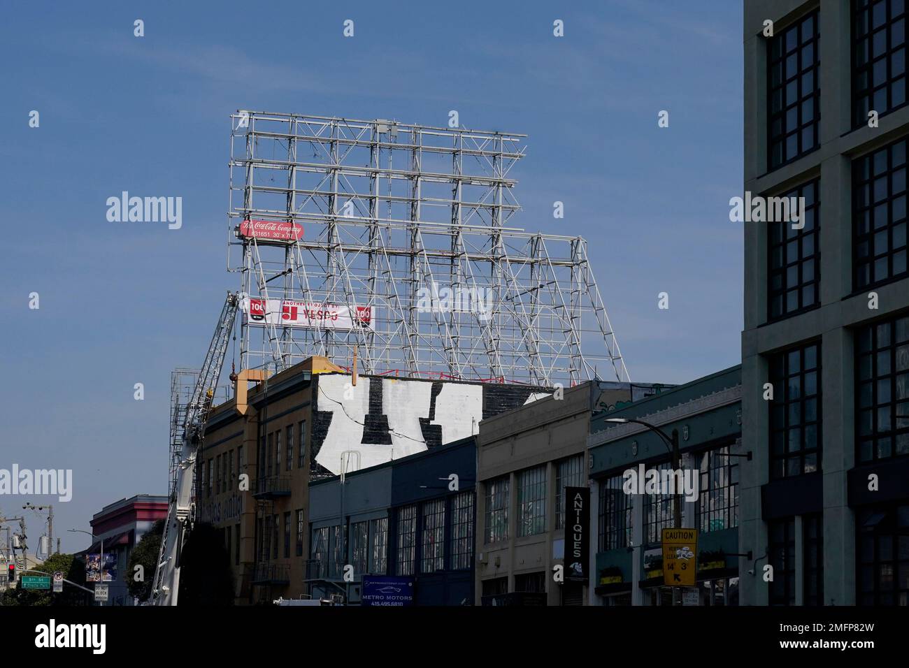 A billboard structure that displayed a Coca-Cola sign is shown in San ...