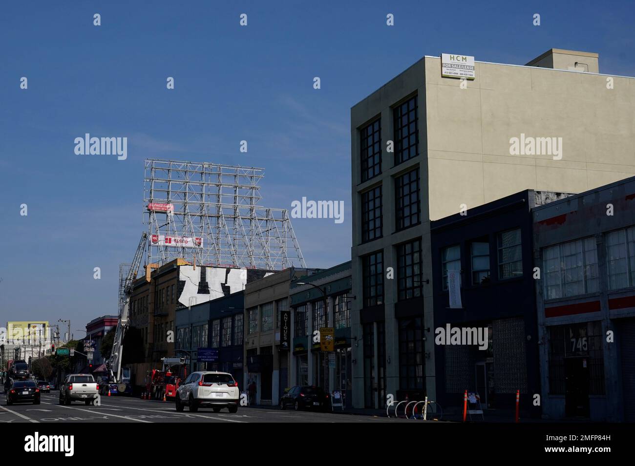 A billboard structure that displayed a Coca-Cola sign is shown in San ...