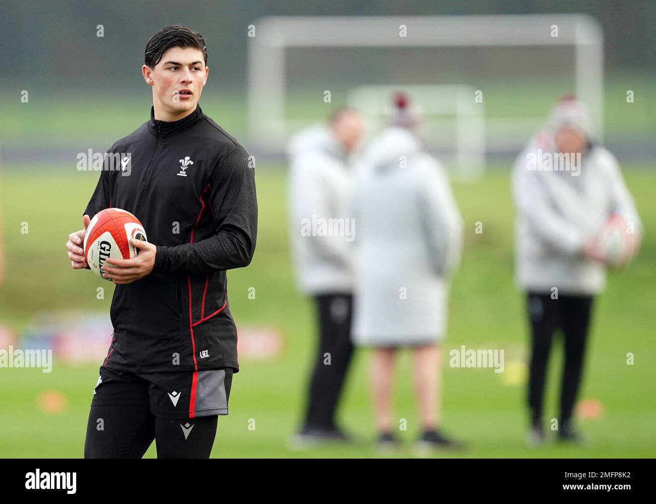 Wales' Louis Rees-Zammit during a training session at the Vale Resort ...