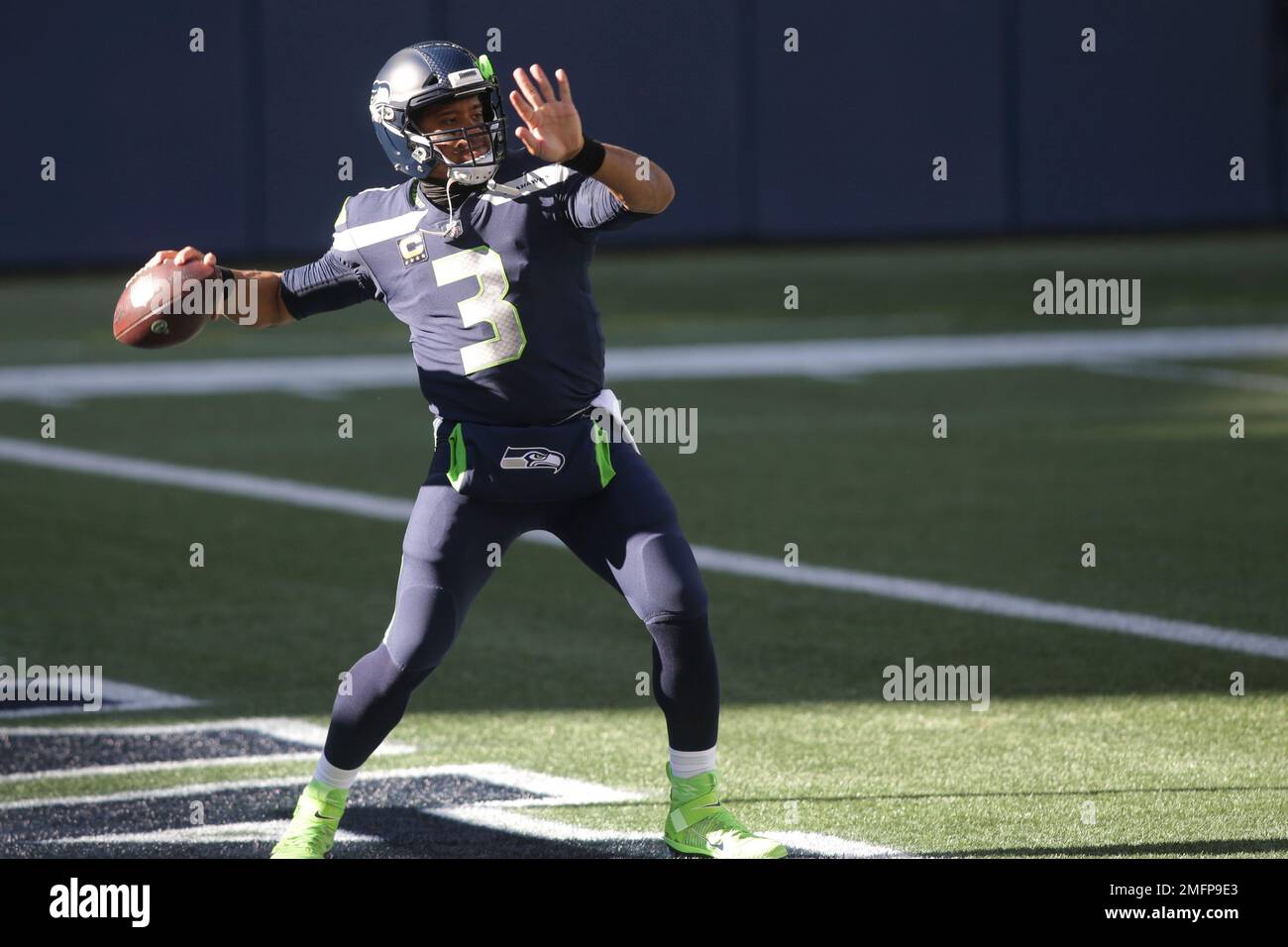 Seattle Seahawks quarterback Russell Wilson passes before an NFL ...