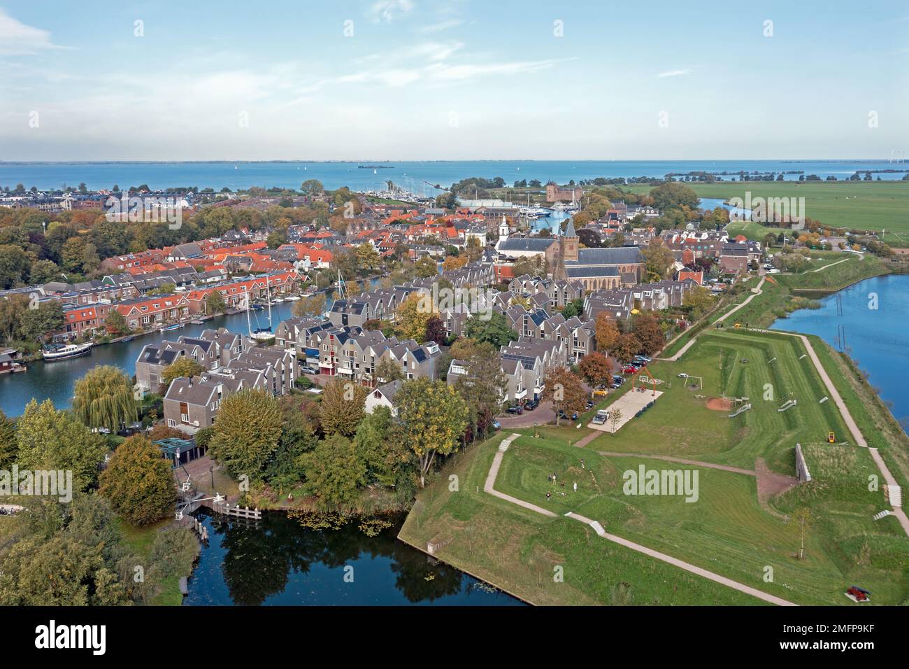 Aerial from the traditional city Muiden in the Netherlands Stock Photo ...