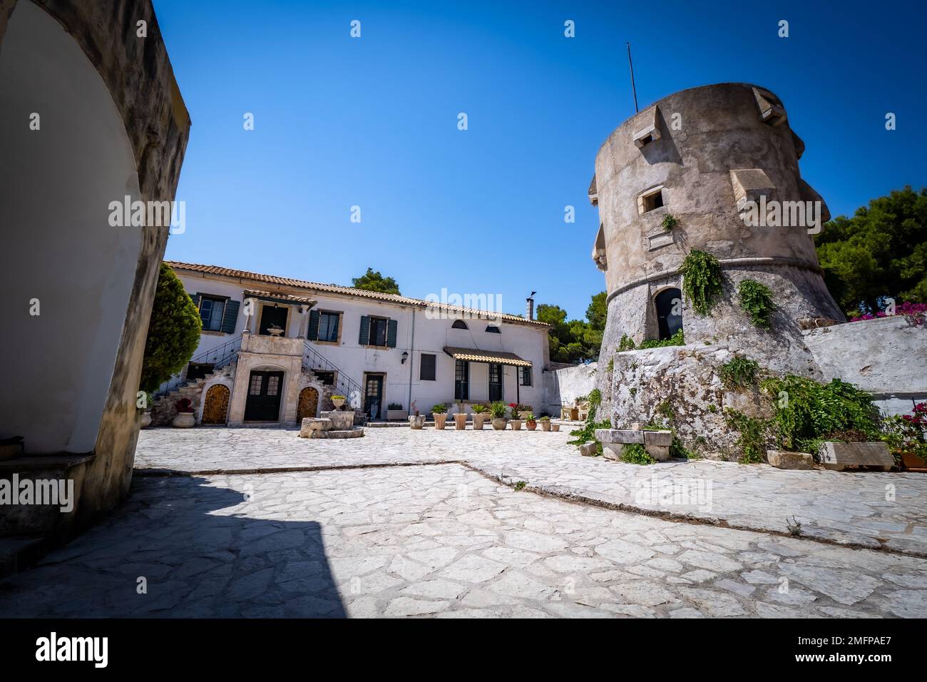 Exterior view of the 16th century Greek Orthodox monastery of Agios ...