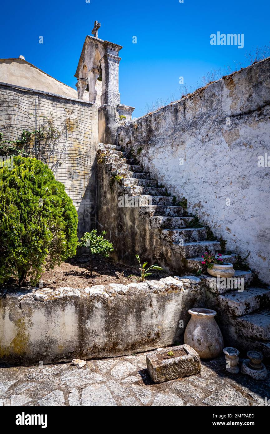 Exterior view of the 16th century Greek Orthodox monastery of Agios ...