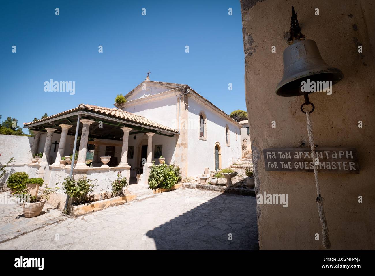 Exterior view of the 16th century Greek Orthodox monastery of Agios ...