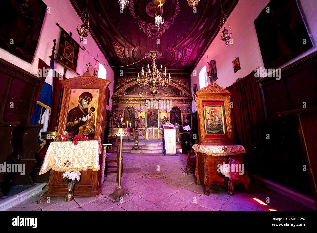 Interior view of the church of the 16th century Greek Orthodox ...