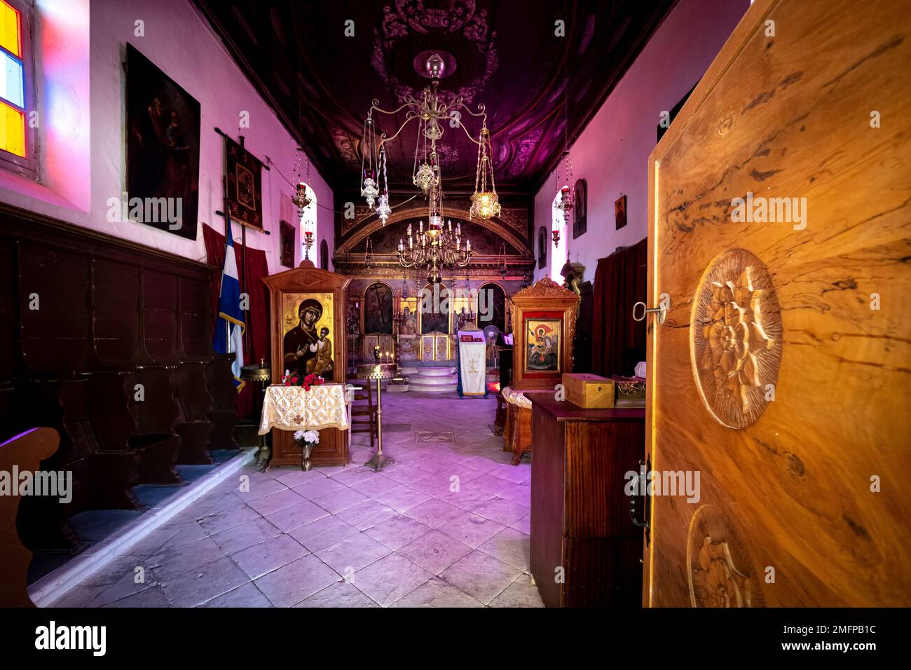 Interior view of the church of the 16th century Greek Orthodox ...