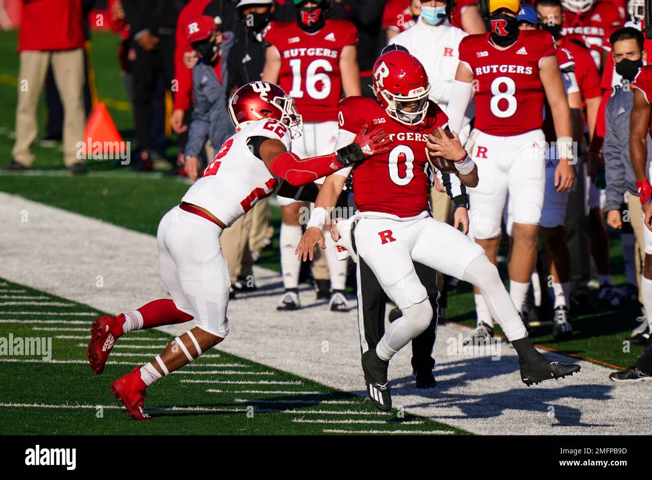 Indiana defensive back Jamar Johnson (22) pushes Rutgers quarterback ...