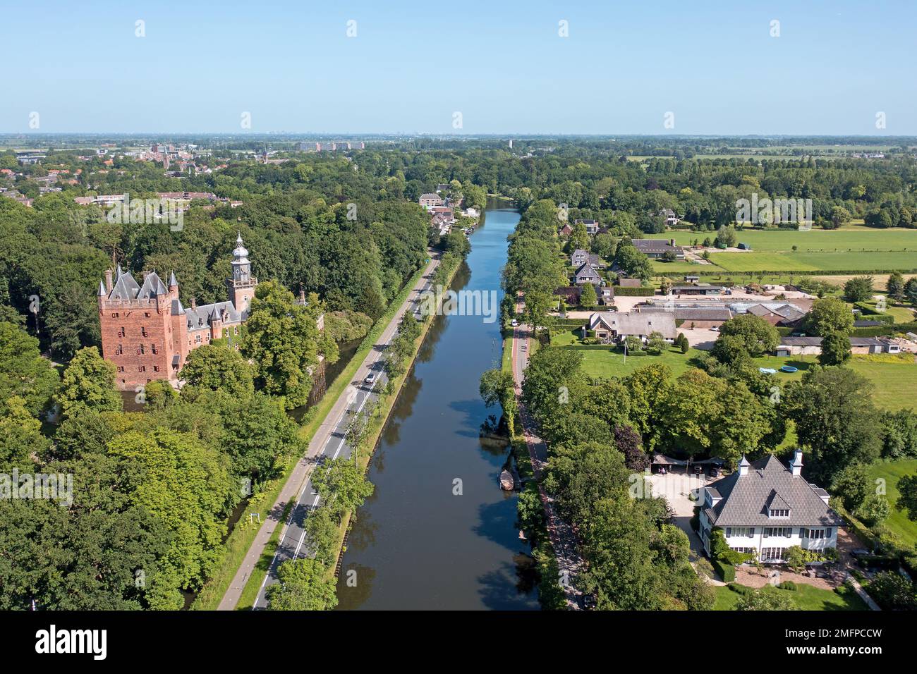 Aerial from the river Vecht with castle Nijenrode in the Netherlands ...