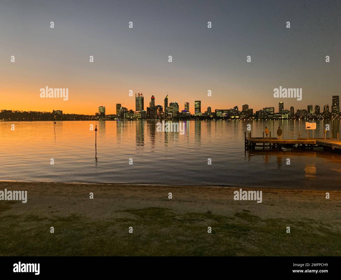 A view of the Perth City sunset over the Swan River Stock Photo - Alamy