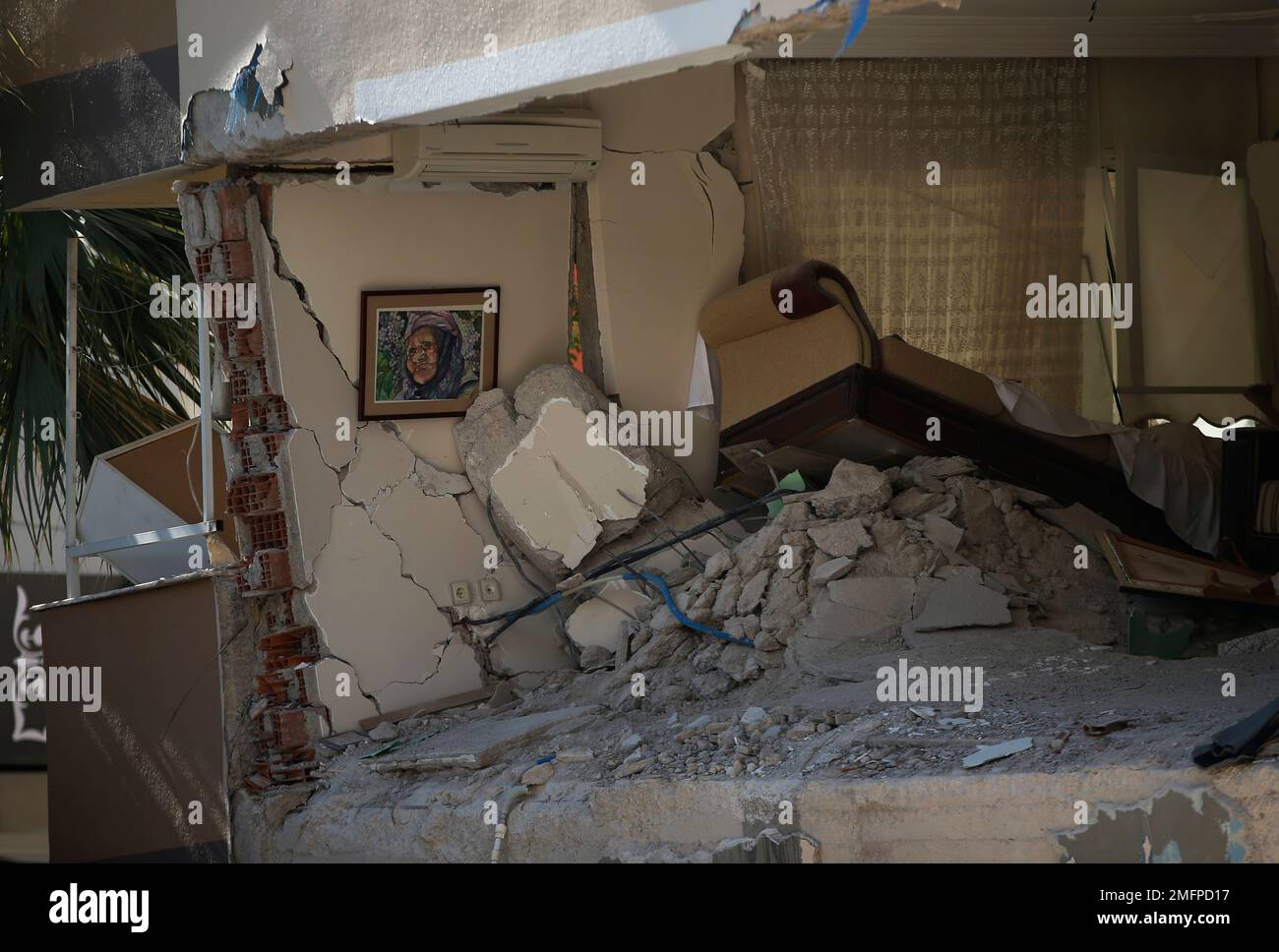 The interior of a destroyed living room of a family flat is seen after ...