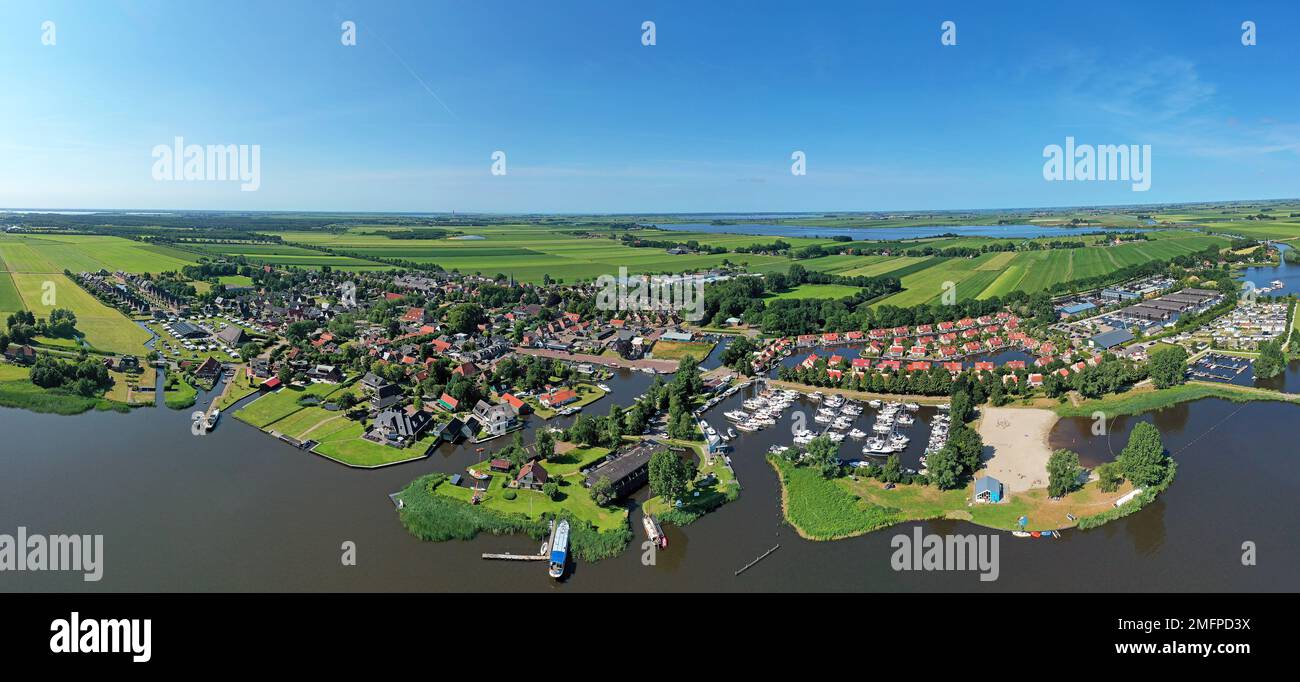 Aerial panorama from the city Langweer in Friesland the Netherlands ...