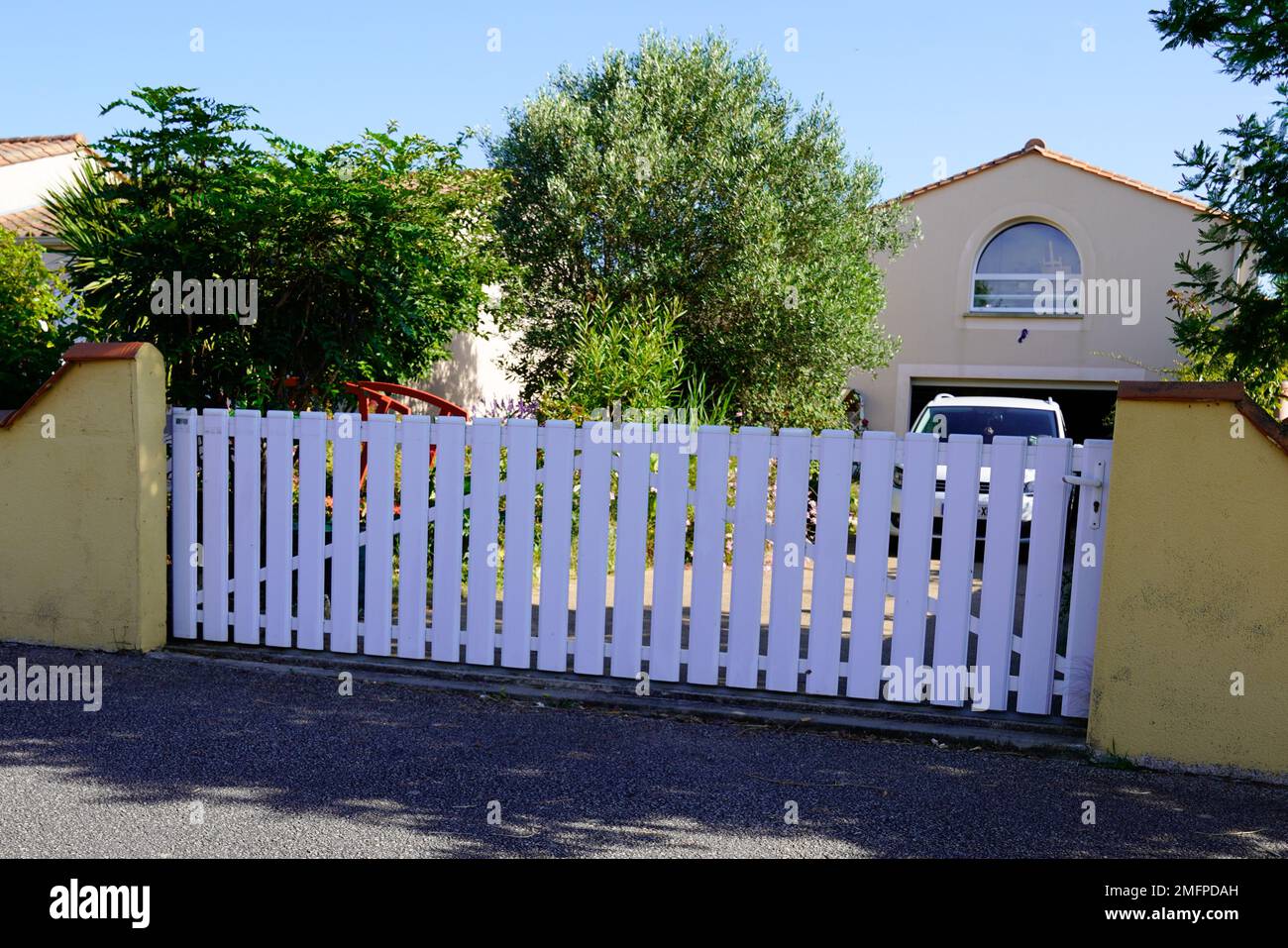 pvc plastic white street home gate portal of suburb house Stock Photo ...