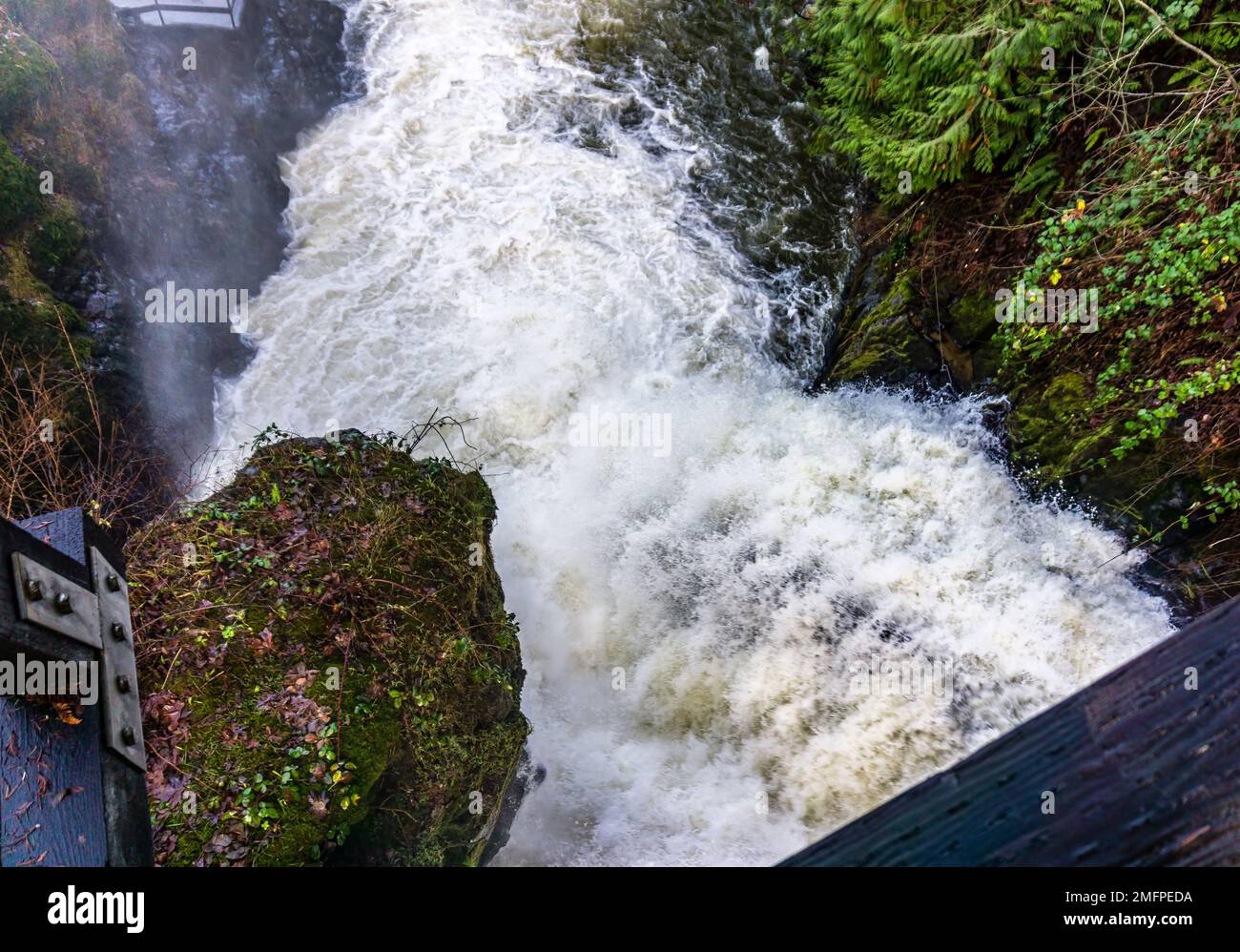 Whitewater explodes at Lower Tumwater Falls in Washington State Stock ...
